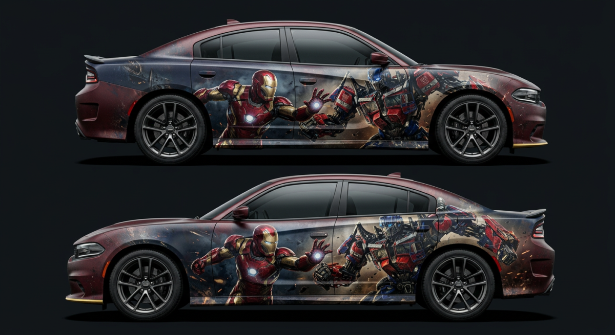 💥🤖 Iron Man & Optimus Prime Car Wrap – Crossover - BLACKLIMEWRAP.COM